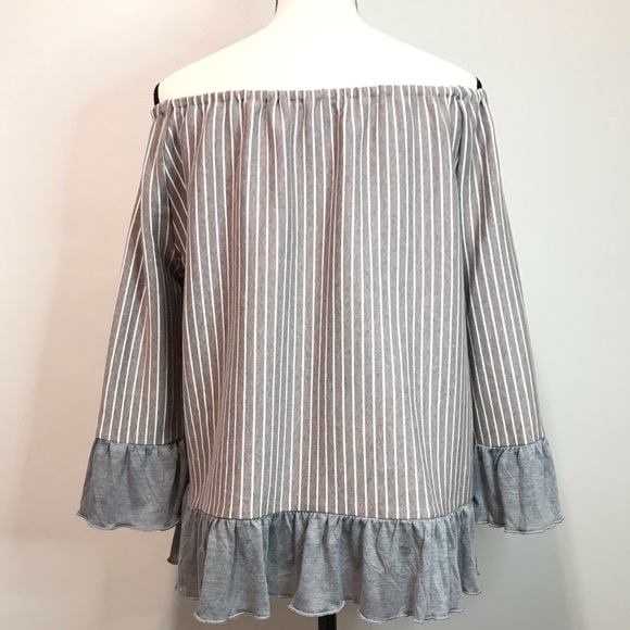 THML | Tops | Thml Off Shoulder Stripe Knit Ruffle Stretch Top M | Poshmark